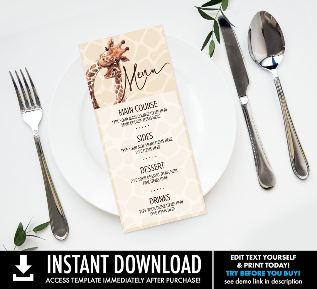 Giraffe Baby Shower 4x9 Itinerary, Program, Baby Shower Order of Events ...