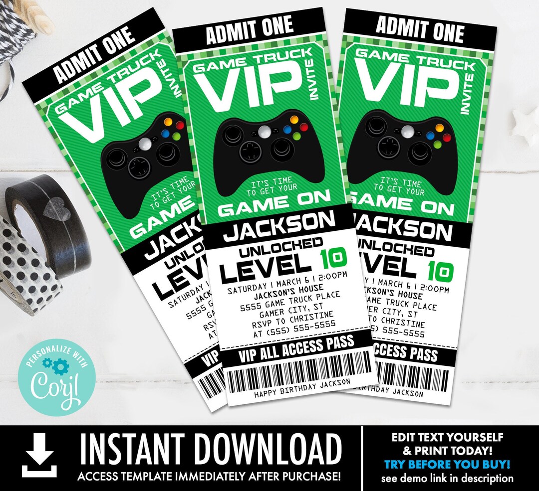 Video Game Truck Ticket Invitation - Gamer Birthday Party,game Truck ...