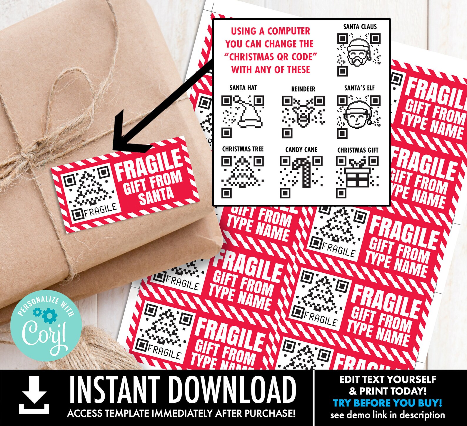 Santa Mail Labels Fragile QR Code Christmas Delivery Label - Etsy