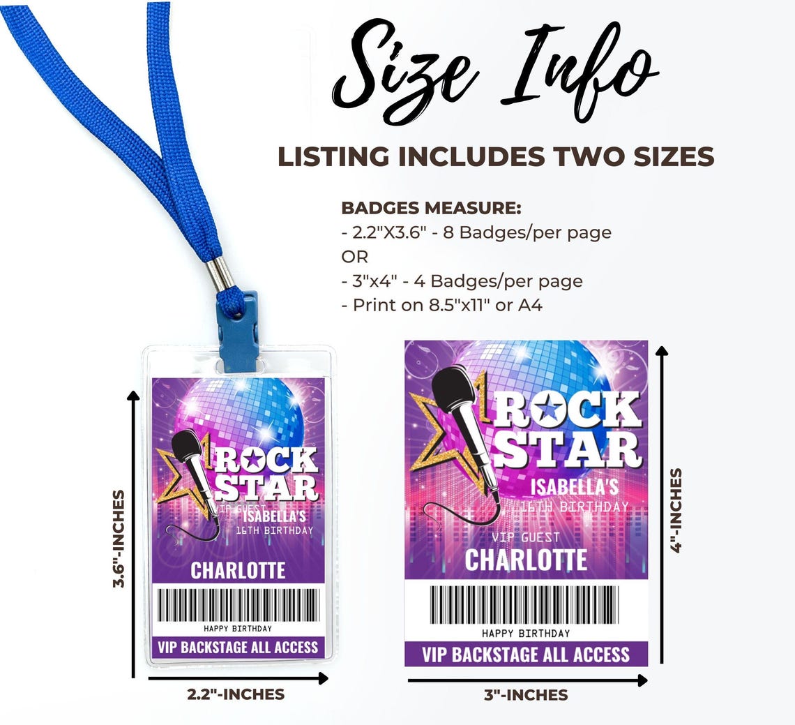 Rockstar Party VIP Badge, Party Like a Rockstar, Rock N Roll, Backstage ...