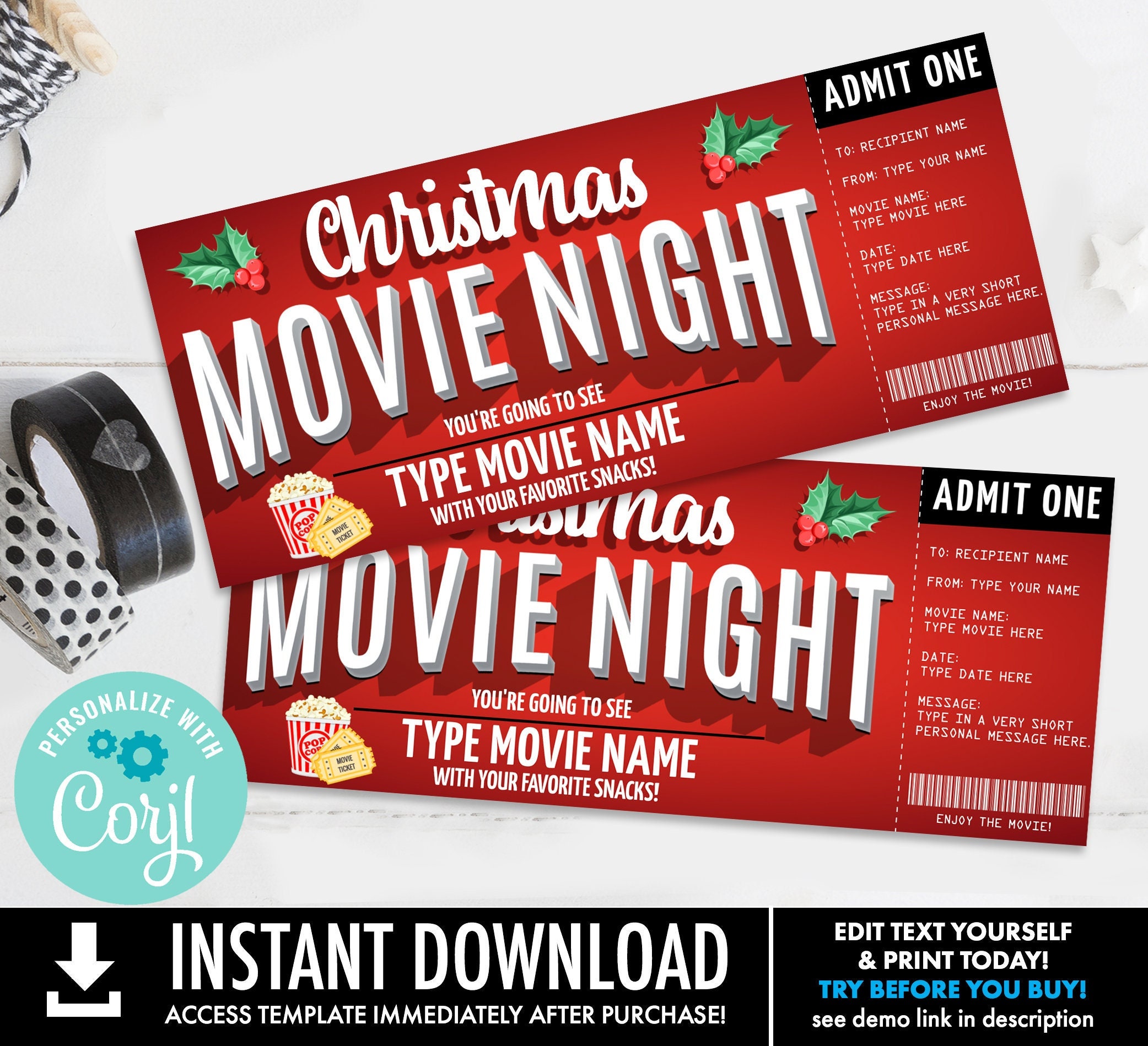 Templates Movie Surprise Ticket Self-Edit with CORJL INSTANT DOWNLOAD ...