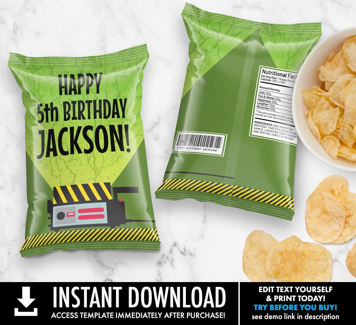 Ghost-trap Chip Bag Wrap - Potato Chip Label,birthday Party Favor ...