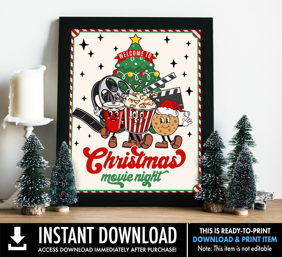 Retro Christmas Movie Night Welcome Sign,christmas Movie Decor,welcome ...