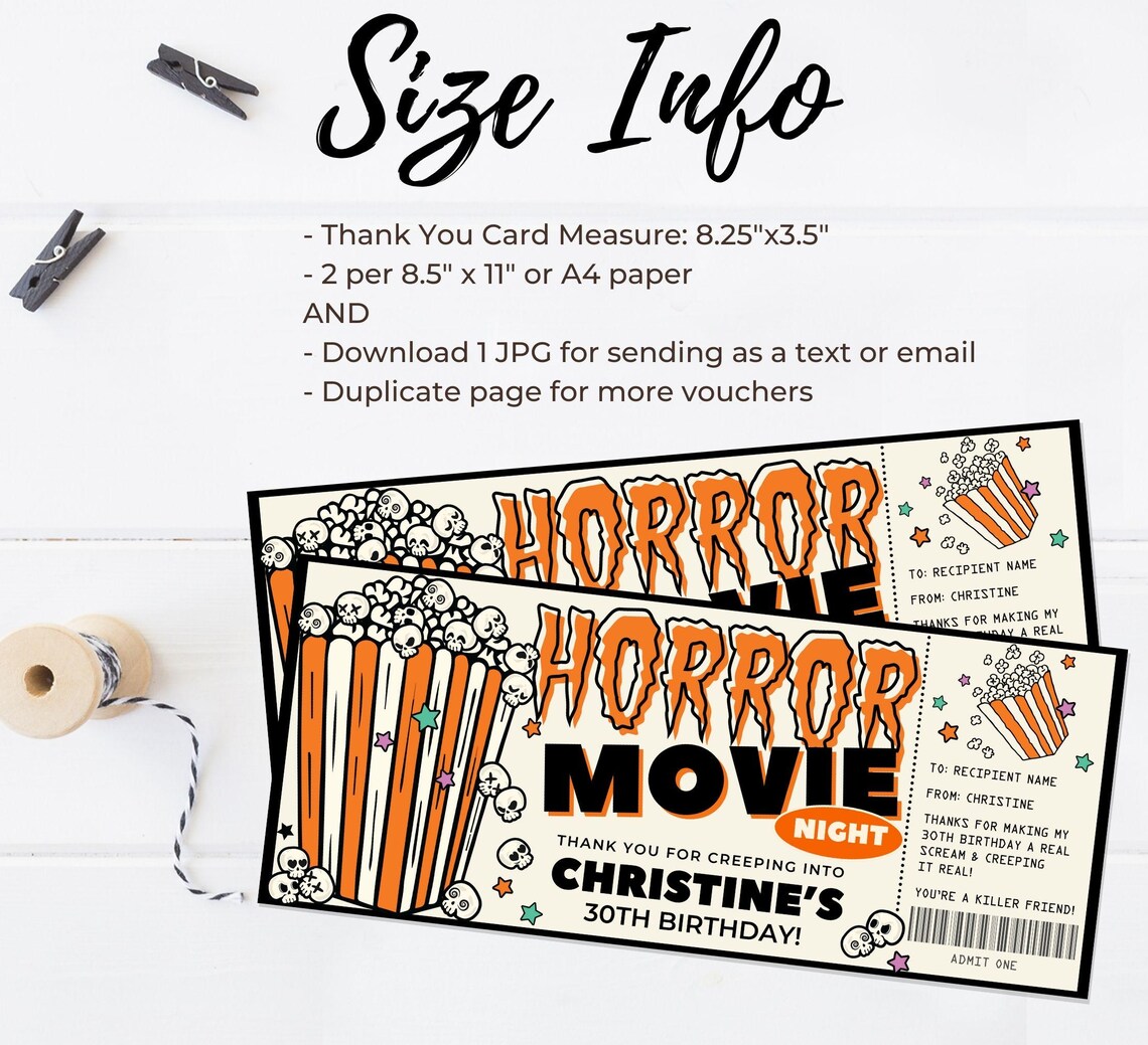 Halloween Horror Movie Night Thank You, Cinema Birthday, Theater Thank ...