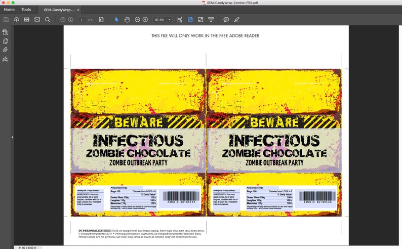 Zombie Candy Bar Wrapper Zombie Outbreak Party Halloween | Etsy