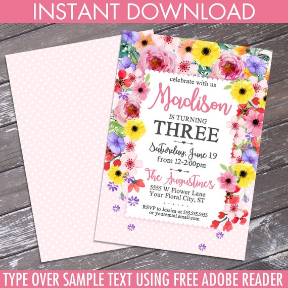 Flowers Party Invitation -Spring Flowers Invitation,Spring,Garden ...