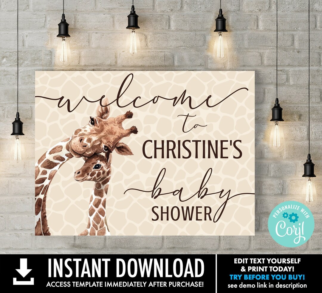 Giraffe Baby Shower Welcome Sign, 24x18 & 20x16 Baby Shower Sign | Self ...