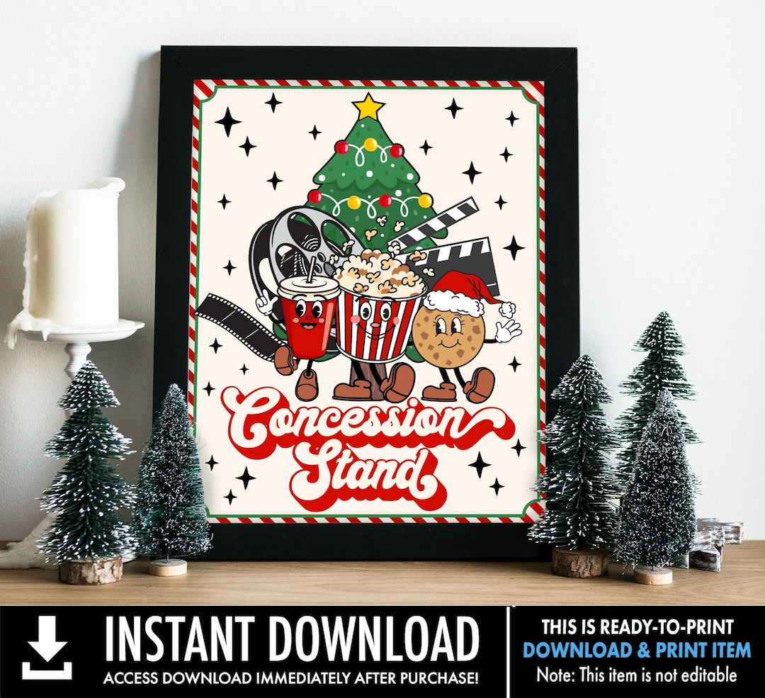 Retro Christmas Movie Night Concession Stand Sign,christmas Movie Decor ...