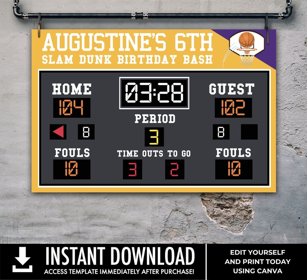 Basketball Scoreboard Printable 48"x36" Poster, Scoreboard Sign ...