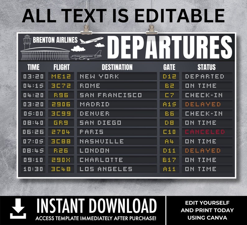Airplane Party 48"x36" Poster, Departure Sign, Airport Terminal Sign ...