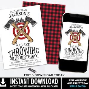 Axe Throwing Party Invitation - Bad Axe Birthday,axe Throwing Invite ...