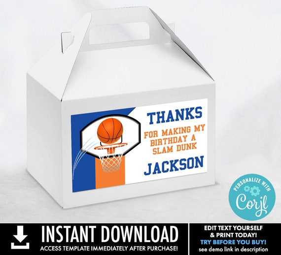 Editable Basketball Gable Box Favor Labels - Basketball Birthday Gable ...