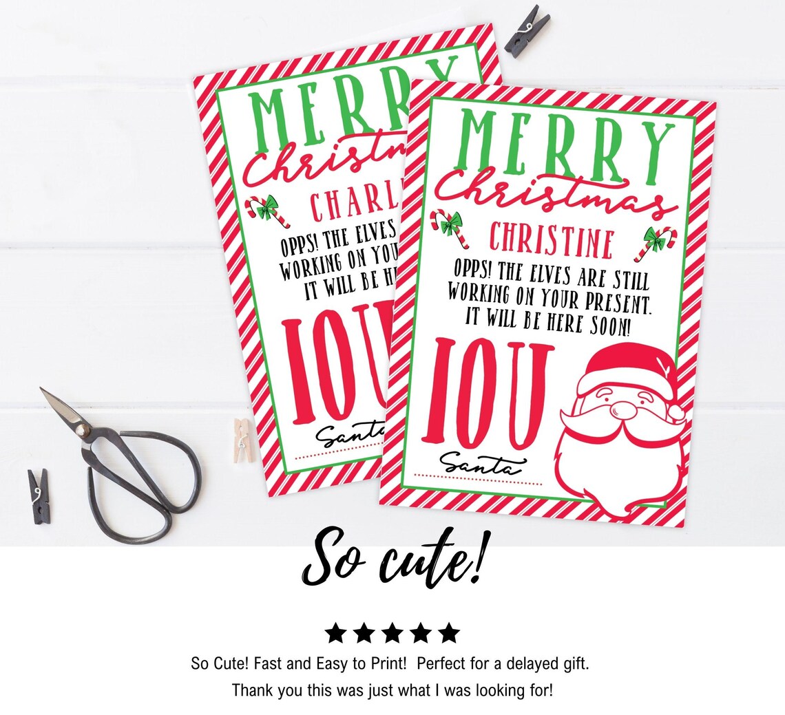 IOU a Christmas Gift, Delayed Gift Delivery Label, Notification From ...