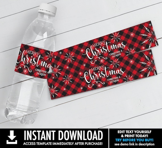 Christmas Party Water Bottle Labels/Wrap - Holiday drink label, office ...