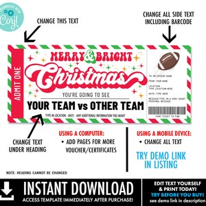 Christmas Football Ticket Gift Certificate Football Gift - Etsy