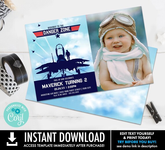 Fighter Pilot Photo Invitation - Top Gun Invite, Birthday Party Invite ...