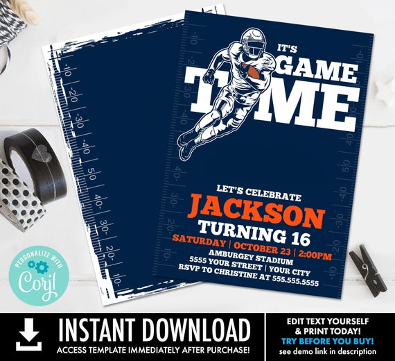 Football Party Invitation - It's Game Time, Football Invitation ...