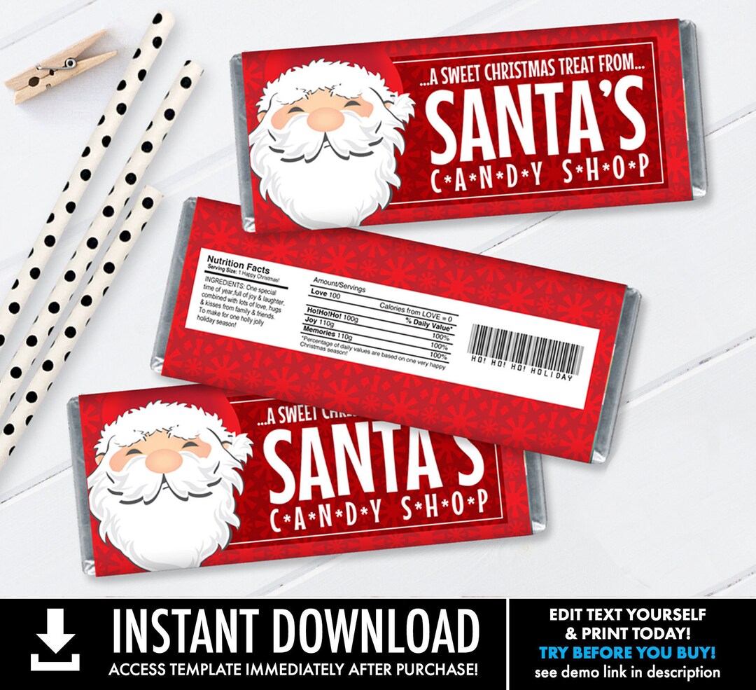 Santa Candy Bar Wrap Santa Party Favor, Chocolate Labels, Christmas ...