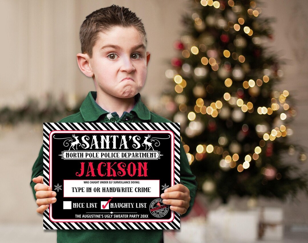Christmas Mugshot - Photo Booth Prop, Santa's Naughty Mugshot,elf ...