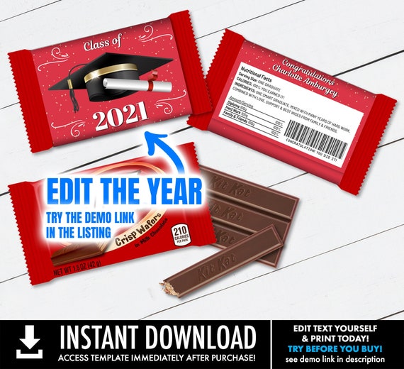 Graduation Candy Wrap/Label, Red Graduation Kit Kat Candy Bar Label ...
