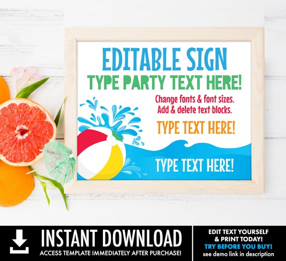 Pool Party Sign - 10x8 Sign Summer Party, Beach Party, Personalized ...