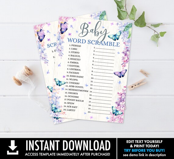 Baby Word Scramble Baby Shower Game,Word Scramble,Baby Scrambled Word ...