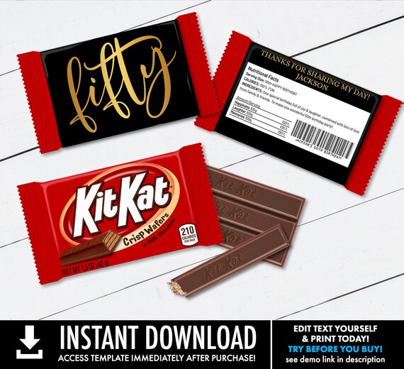 50th Birthday Kit Kat Candy Bar Label/Wrapper - 50th Party Favor | You ...