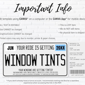 Car Window Tinting Gift Certificate, License Plate Surprise Gift ...