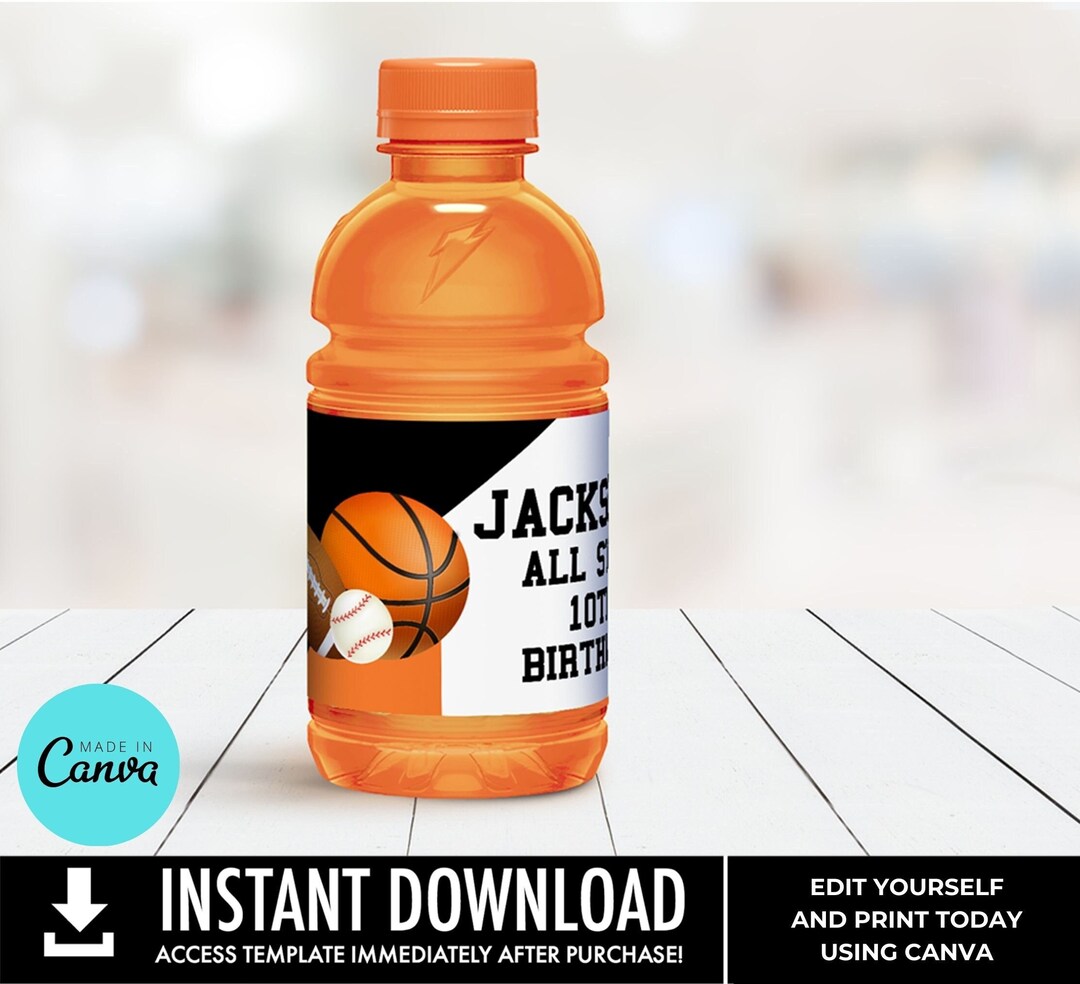 Sports 12oz Sports Drink Wrap/label, Drink Label, Sports Party, All ...