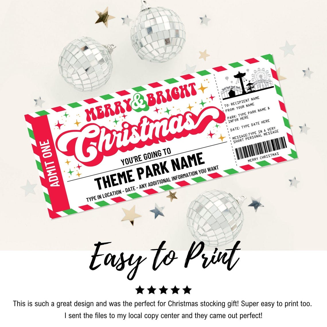 Christmas Amusement Park Gift Certificate, Amusement Park Ticket ...