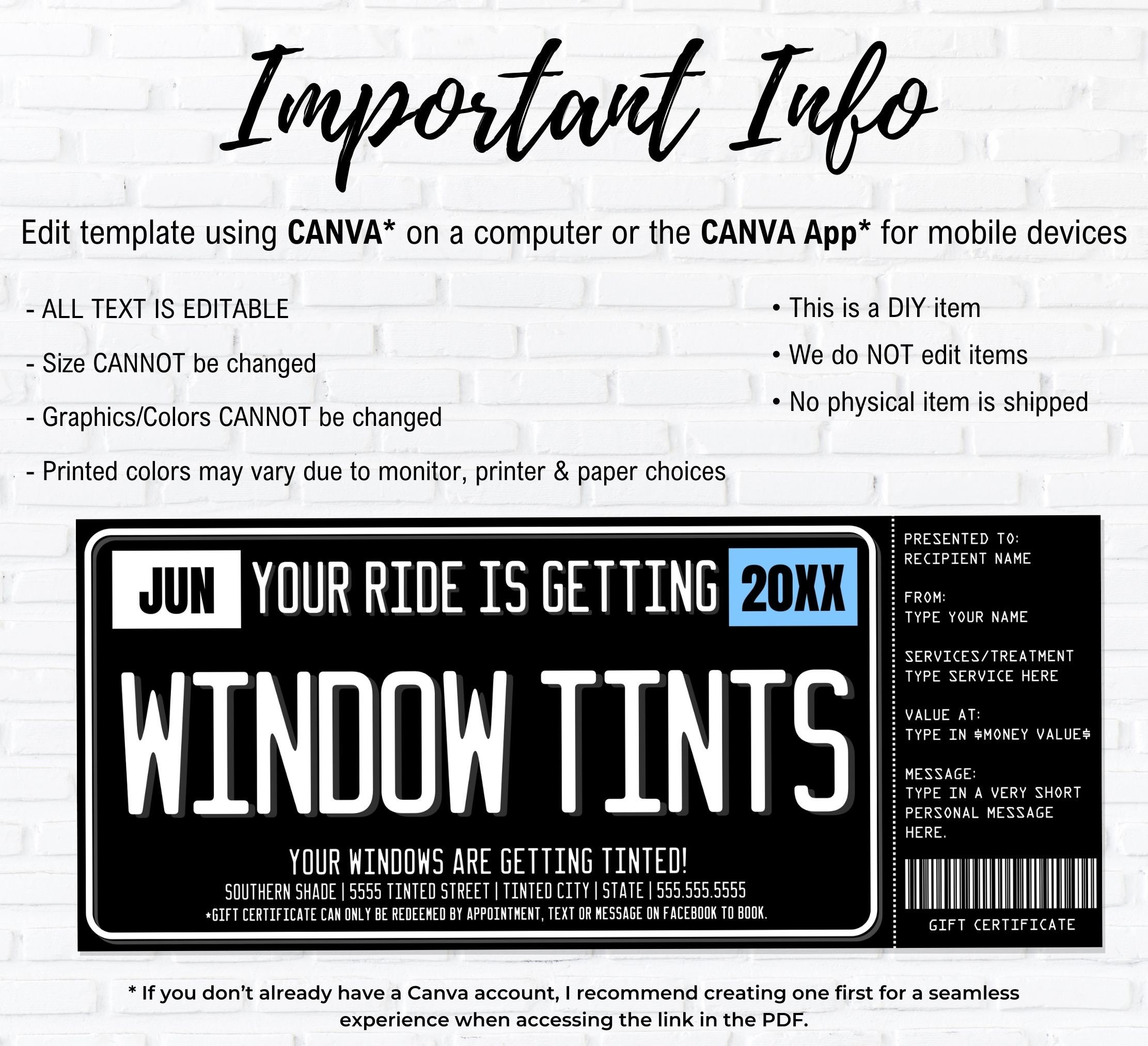 Car Window Tinting Gift Certificate, License Plate Surprise Gift ...