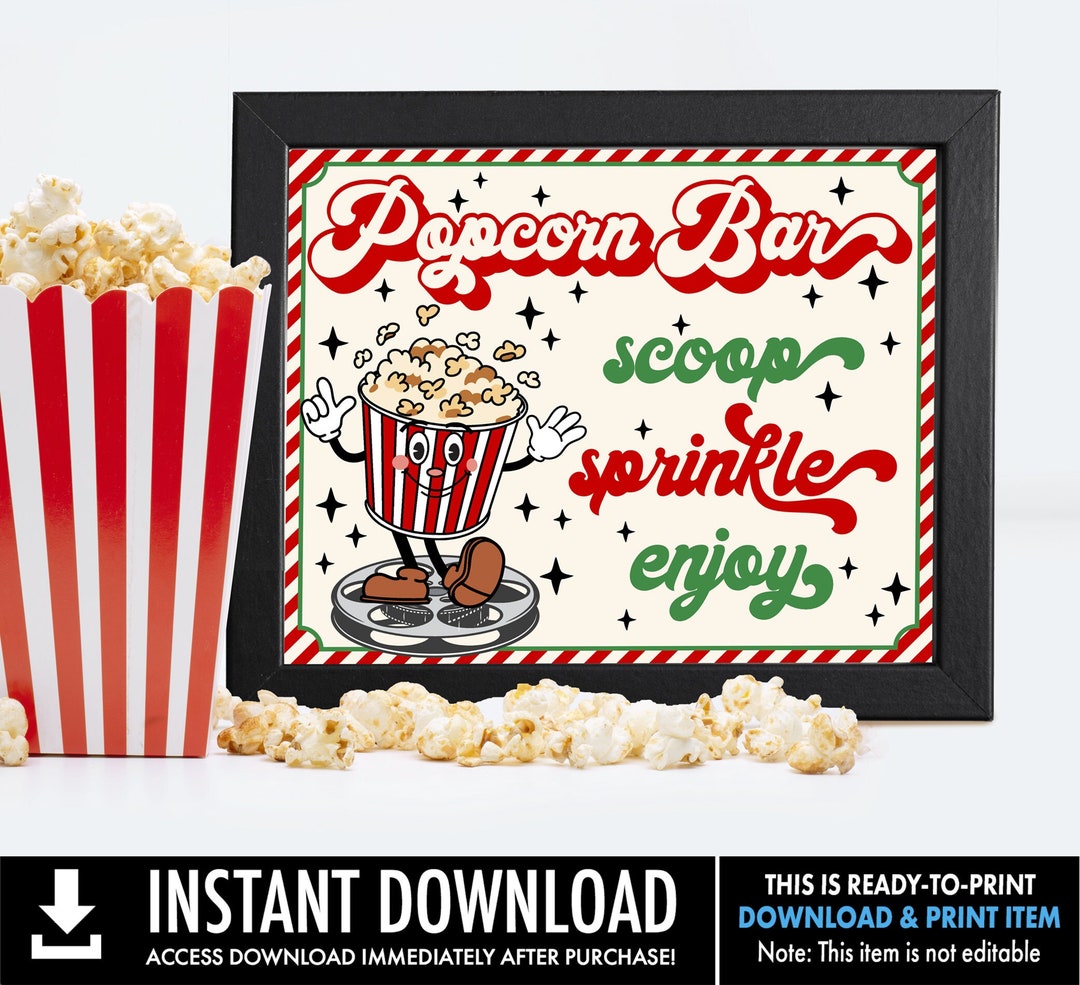 Retro Christmas Popcorn Bar Sign,christmas Movie Decor,scoop, Sprinkle ...