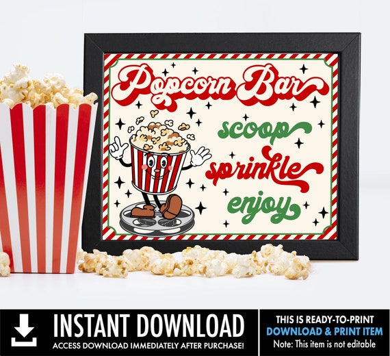 Retro Christmas Popcorn Bar Sign,Christmas Movie Decor,Scoop, Sprinkle ...