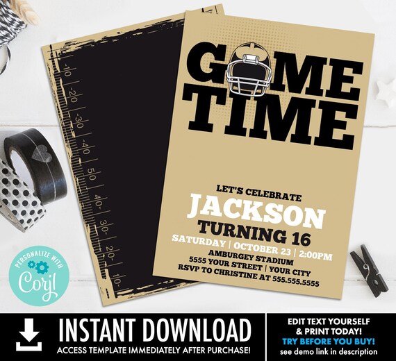 Football Party Invitation - It's Game Time, Football Invitation ...