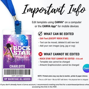 Rockstar Party VIP Badge, Party Like a Rockstar, Rock N Roll, Backstage ...