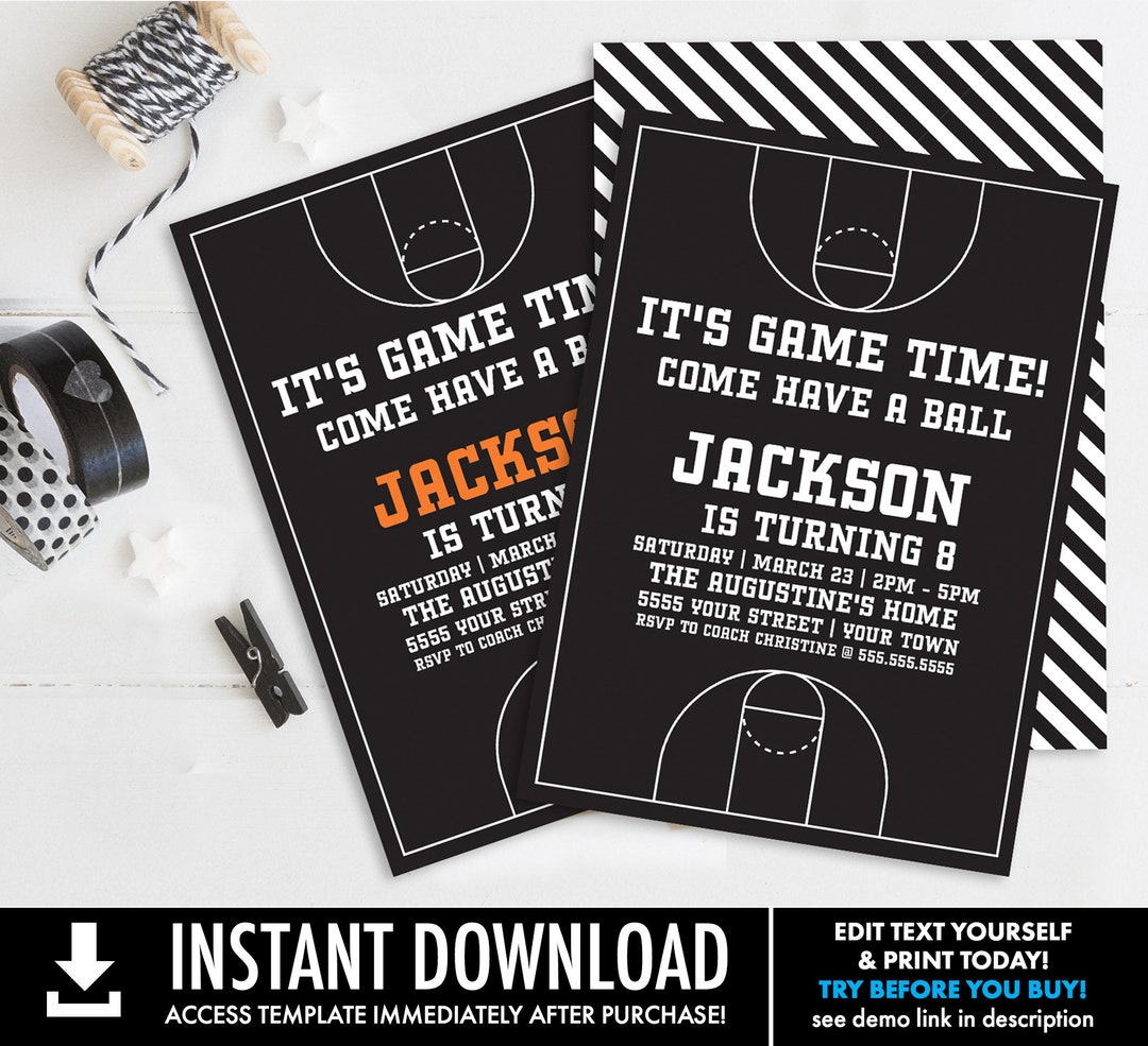 Basketball Invitation - Basketball Birthday Party Slam Dunk Birthday ...