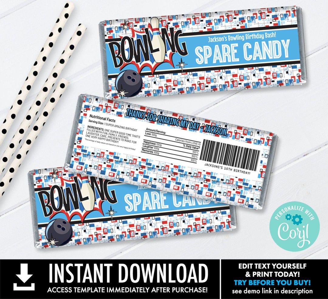 Bowling Party Candy Bar Wrappers Bowling Birthday, Bowling Favor, Party ...