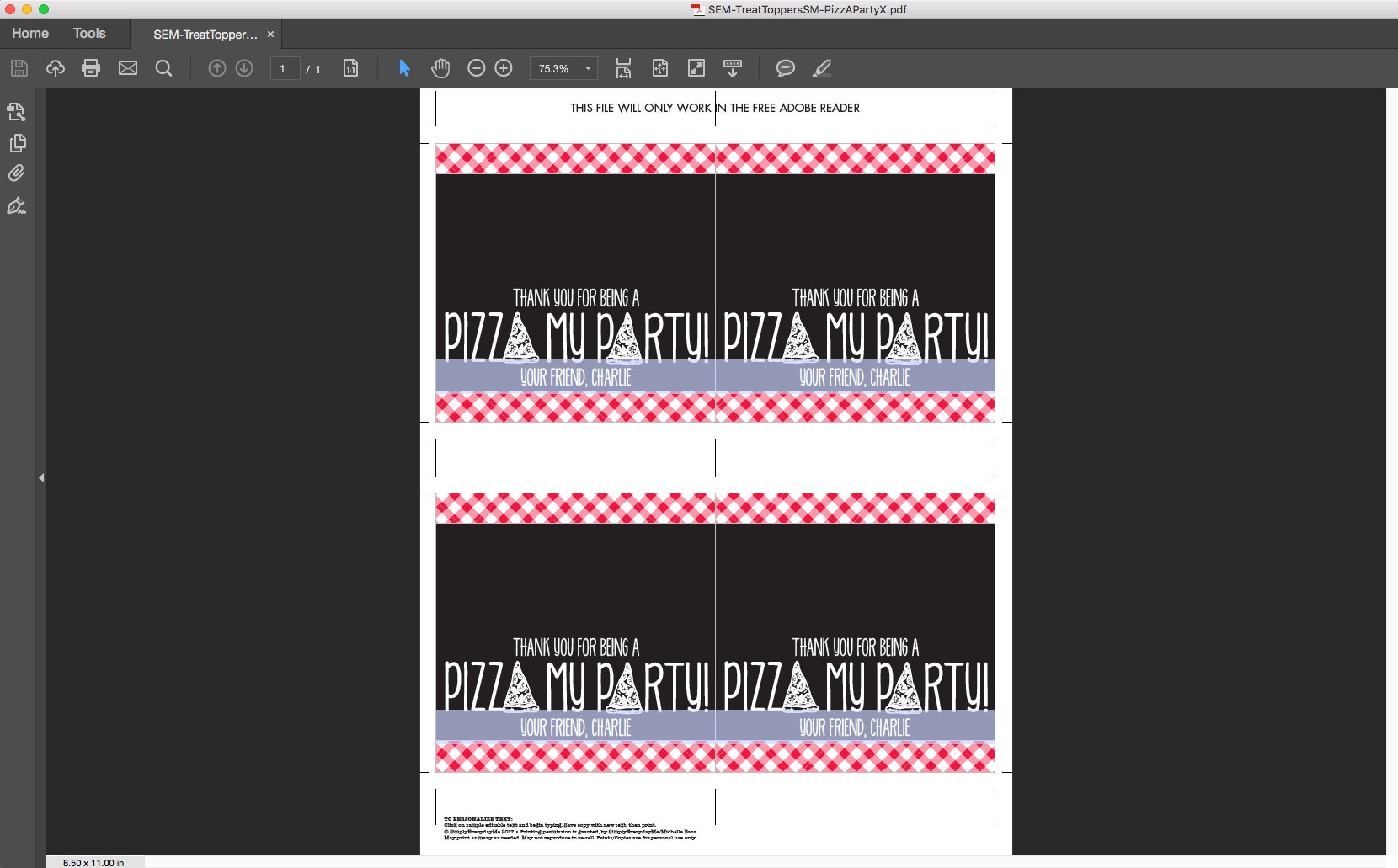 Pizza Party Treat Toppers Thank You Tag Pizza Favor Pizza | Etsy