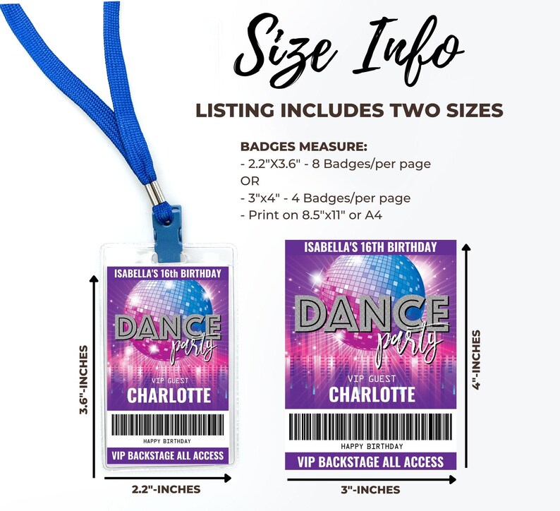 Dance Party VIP Badge, Disco Dance Party, Rock N Roll Party, All Access ...