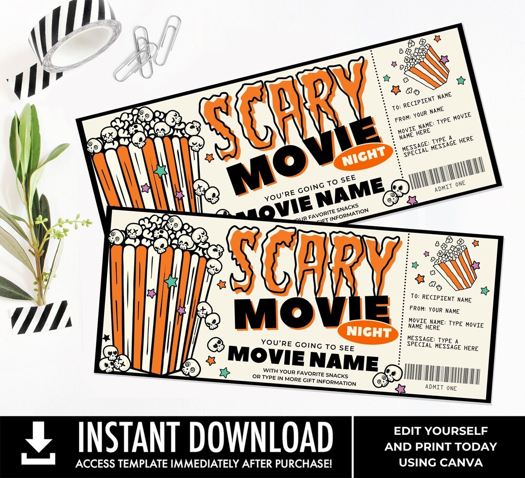 Halloween Scary Movie Night Ticket, Gift Certificate, Movie Ticket ...