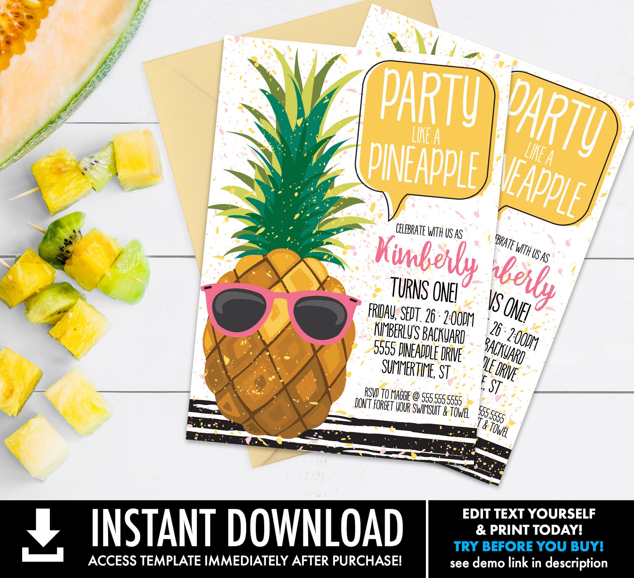 INSTANT DOWNLOAD Pineapple Invitation Party Like a Pineapple Invitation ...