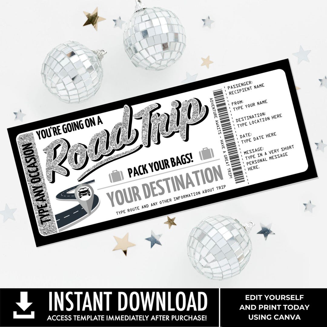 Road Trip Surprise Ticket Gift Voucher, Road Trip Vacation, Weekend ...