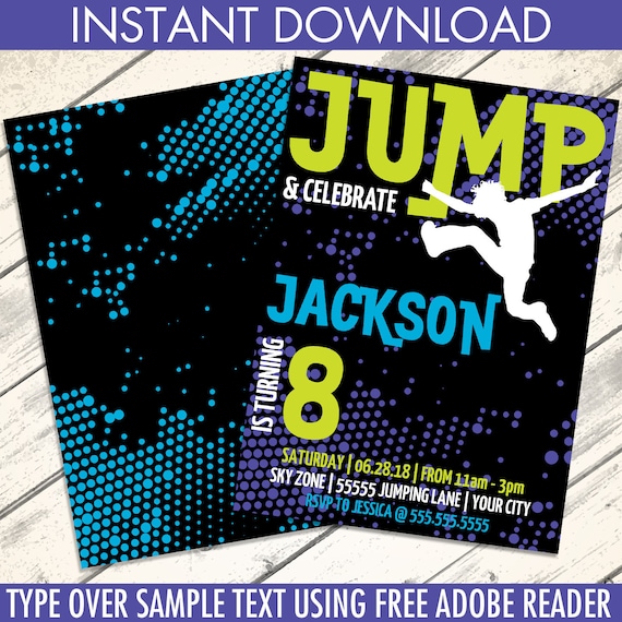Jump Birthday Invitation - Trampoline Invitation, Jump & Play,Bounce On ...
