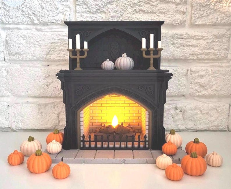Gothic Brick Stone Fireplace Halloween Tealight Decor | Unique 3d ...