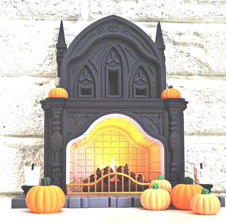 Gothic Brick Stone Fireplace Halloween Tealight Decor | Unique 3d ...
