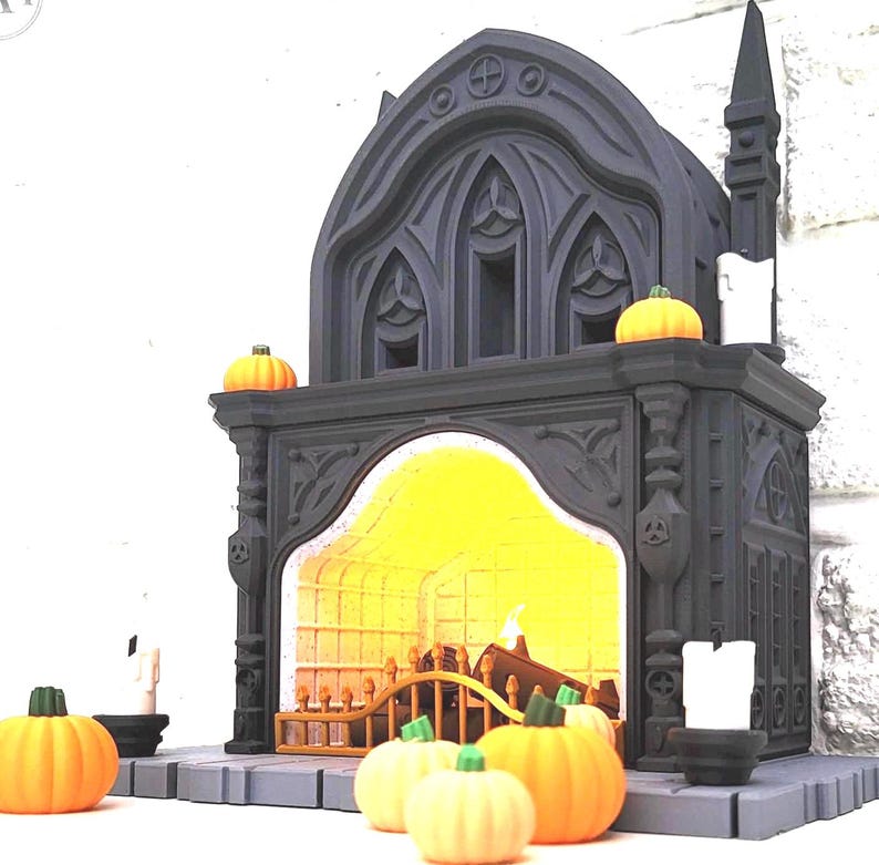 Gothic Brick Stone Fireplace Halloween Tealight Decor | Unique 3d ...