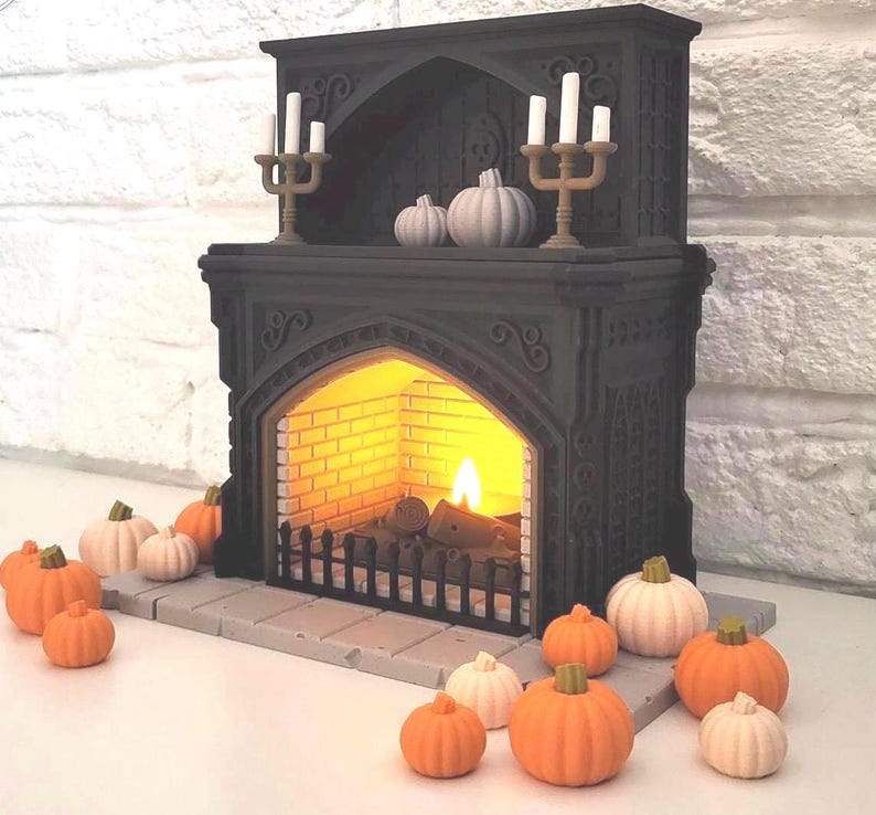 Gothic Brick Stone Fireplace Halloween Tealight Decor | Unique 3d ...