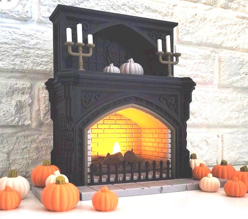 Gothic Brick Stone Fireplace Halloween Tealight Decor | Unique 3d ...