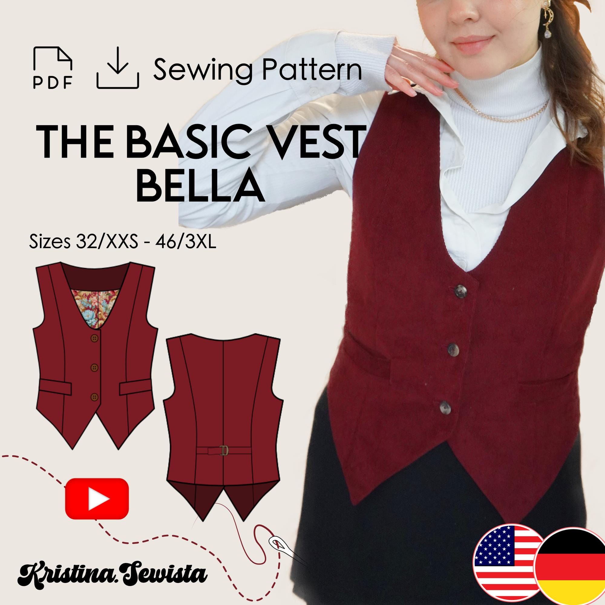 Basic Vest BELLA Sewing Pattern PDF | Woman Sewing Pattern Digital ...