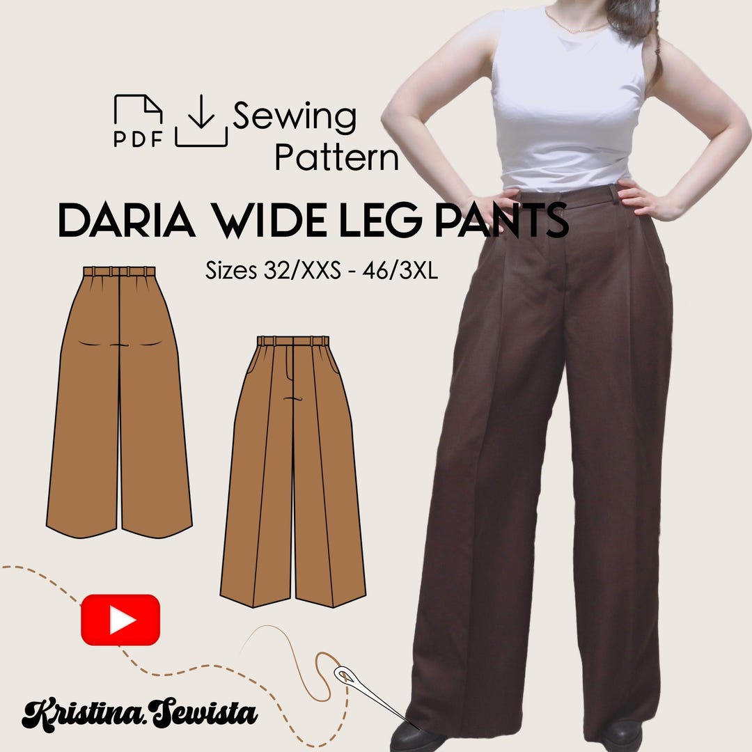Pants DARIA Sewing Pattern PDF | Woman Sewing Pattern Digital | Wide ...